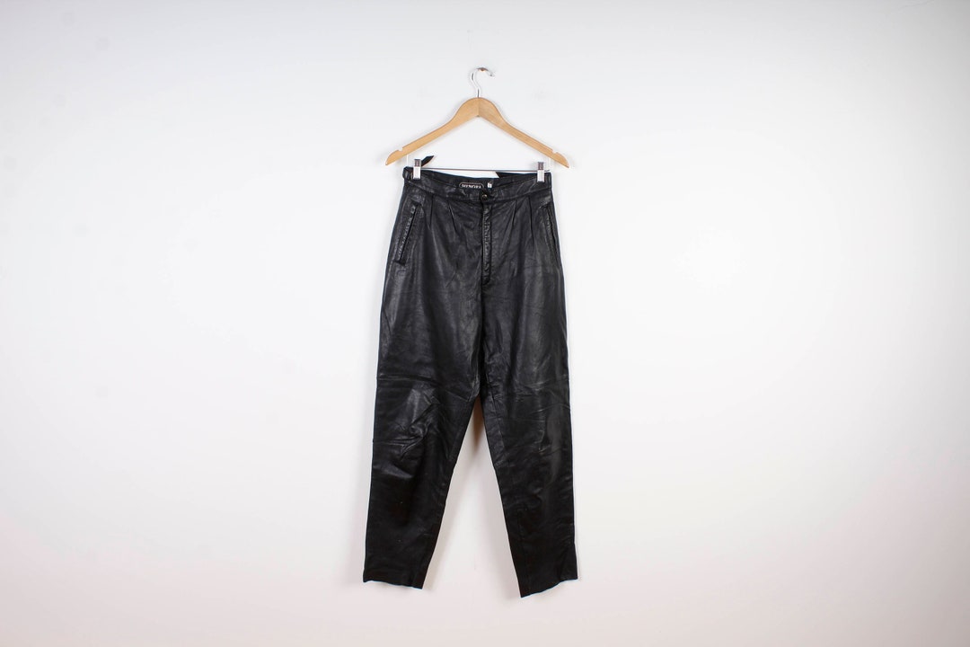 Black Faux Leather Motorcycle Pants Real Vegan Leather Biker Rocker ...