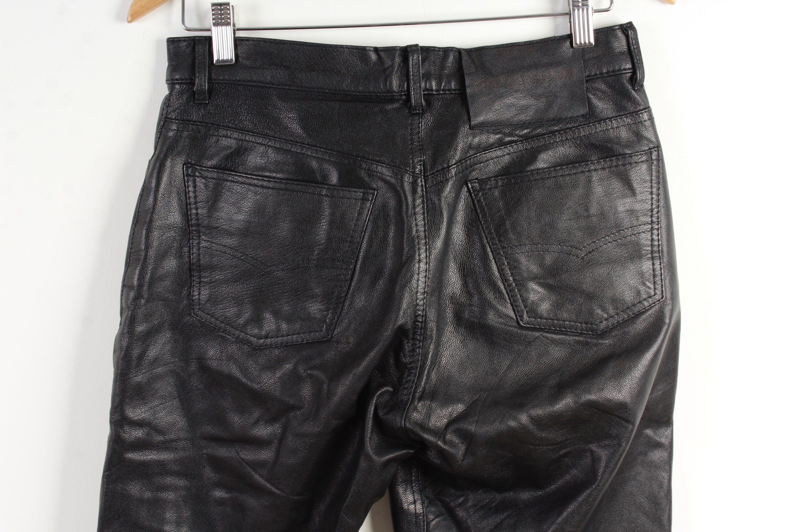 Real Leather Rocker Pants Punk Rock High Waist Pants Black Leather ...