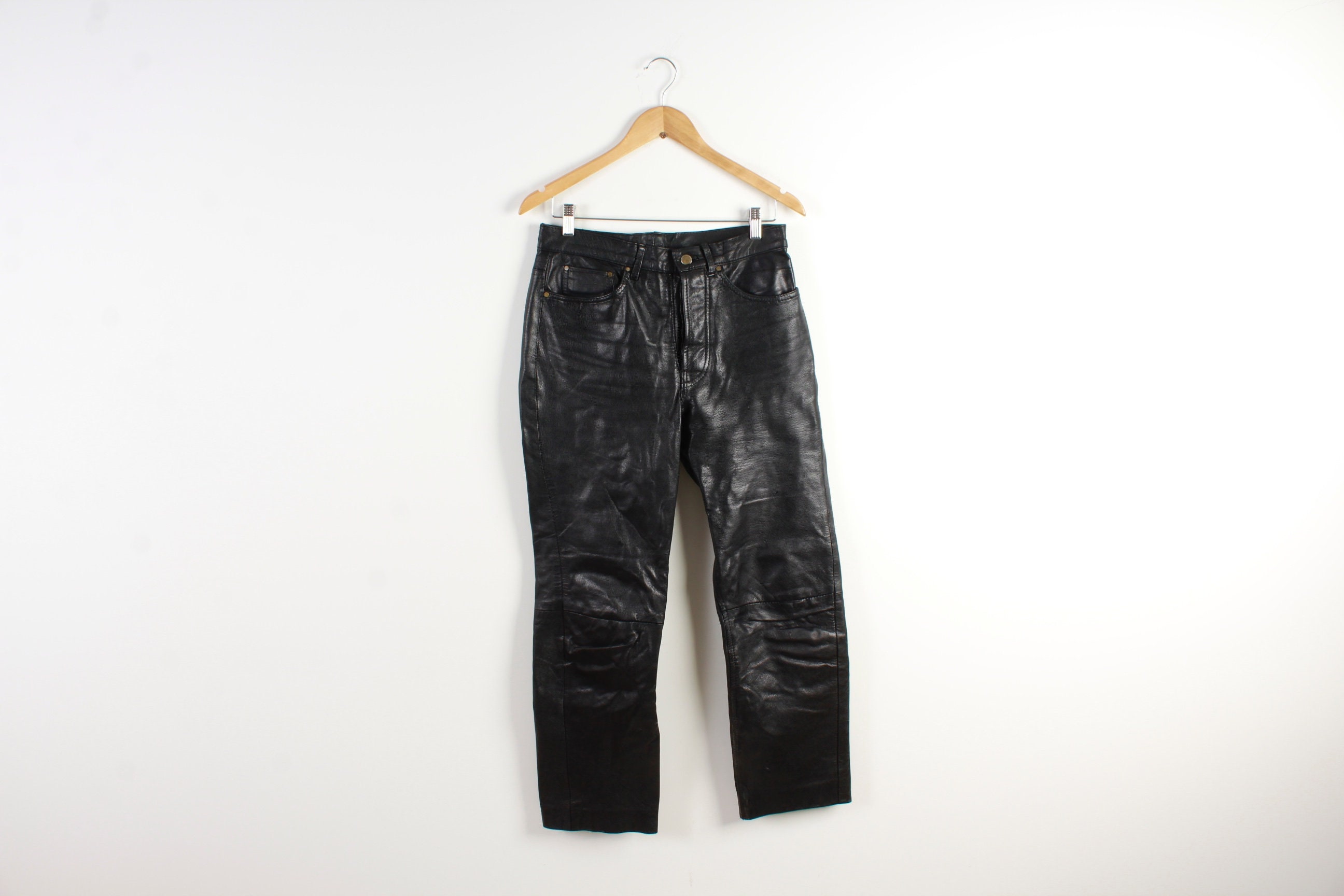 Real Leather Rocker Pants Punk Rock High Waist Pants Black Leather ...