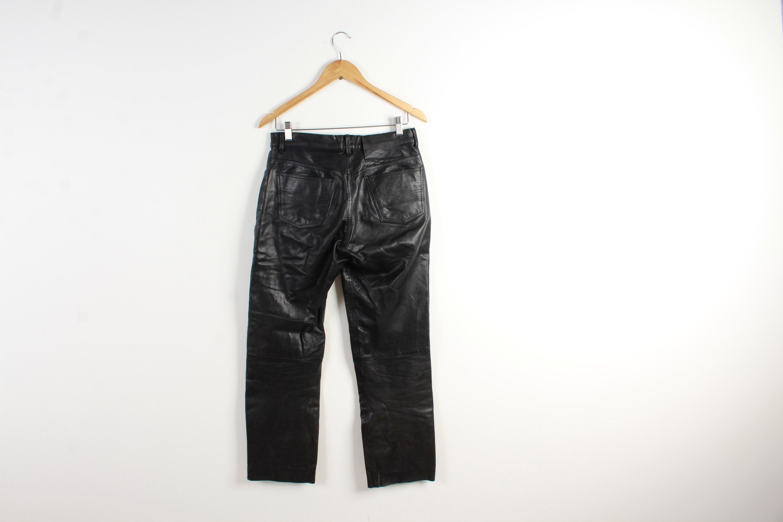 Real Leather Rocker Pants Punk Rock High Waist Pants Black Leather ...