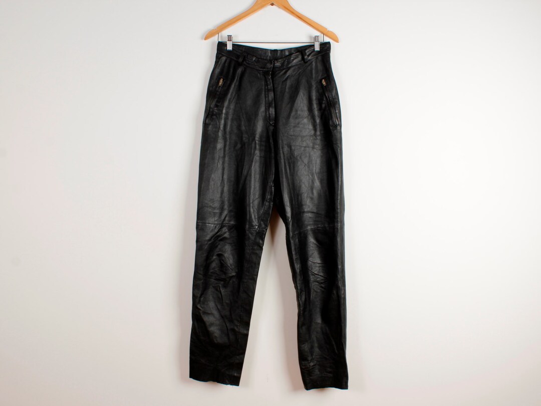 Real Leather Rocker Pants Punk Rock High Waist Women Pants Black ...