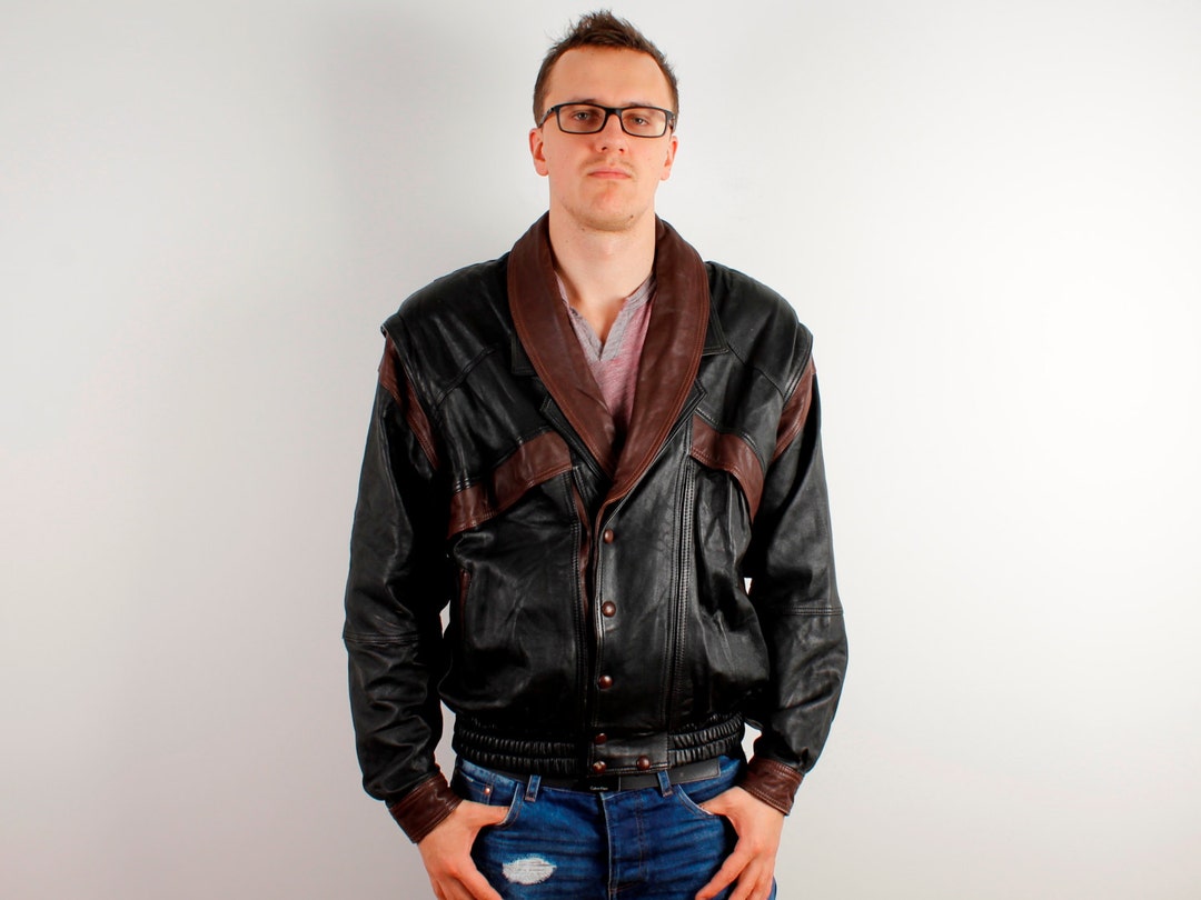Vintage 80s Mens Jacket Removable Arms Jacket Black Vneck Jacket Brown ...
