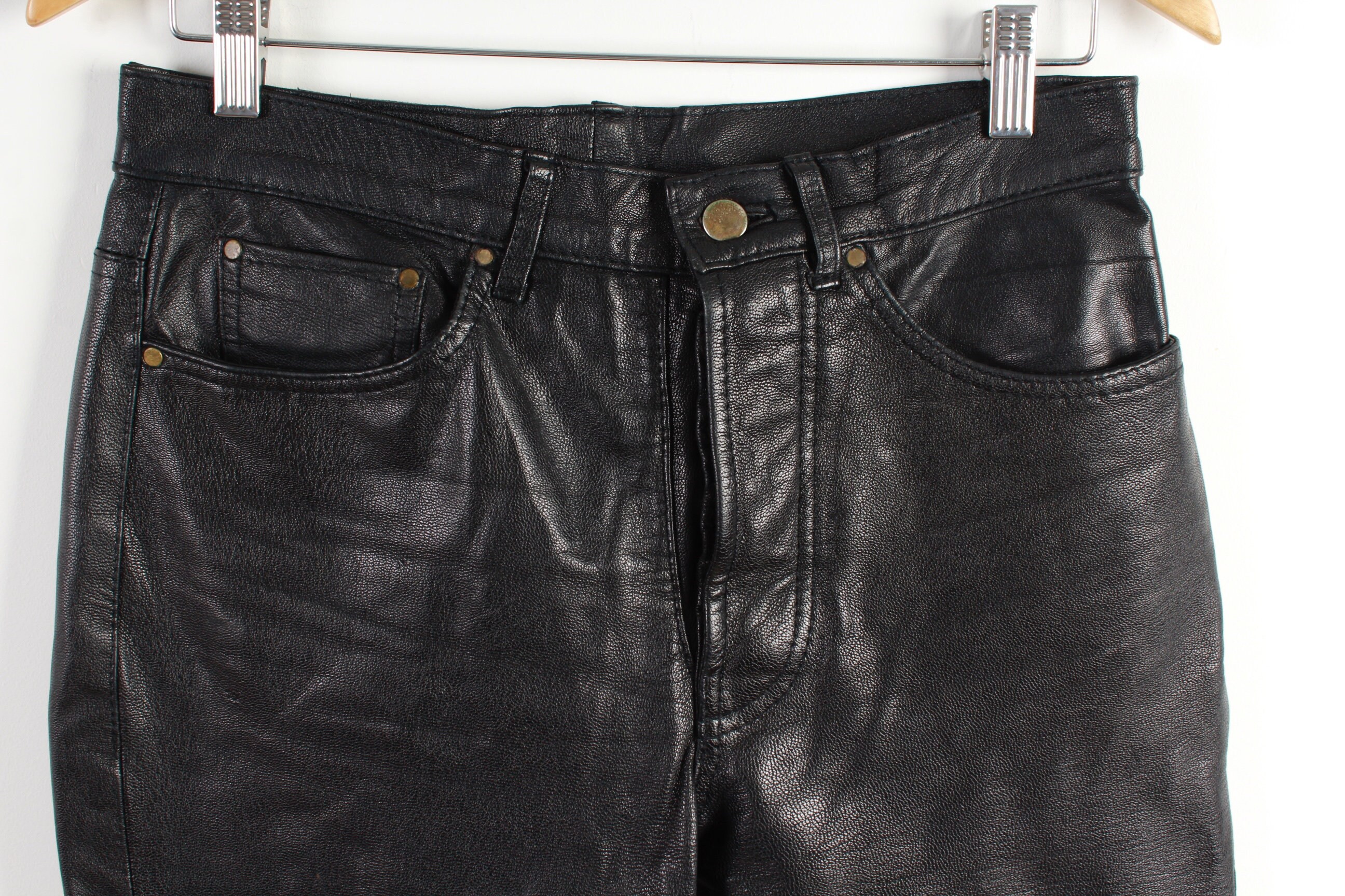 Real Leather Rocker Pants Punk Rock High Waist Pants Black Leather ...