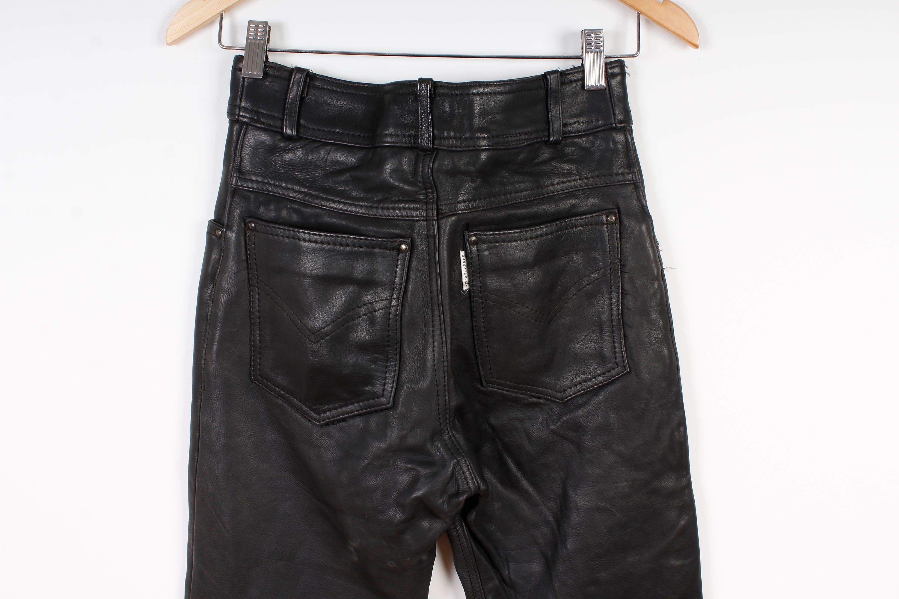 Real Leather Rocker Pants Punk Rock High Waist Women Pants Black ...