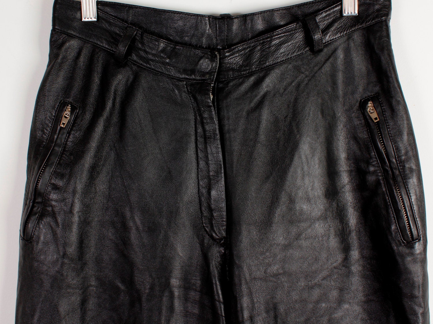 Real Leather Rocker Pants Punk Rock High Waist Women Pants Black ...