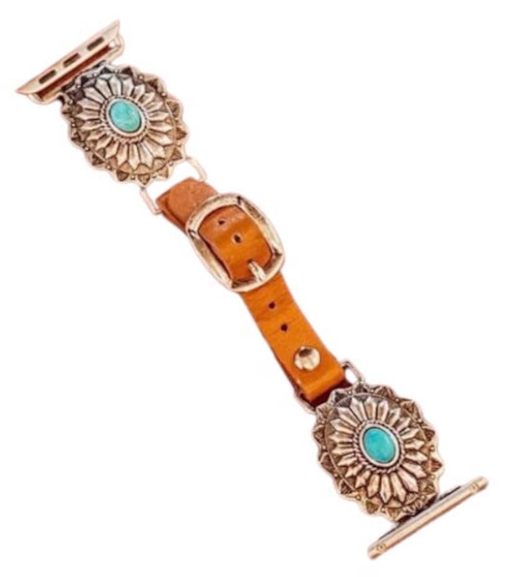 Western Concho Silver Flower With Turquoise Gemstone Western Apple ...