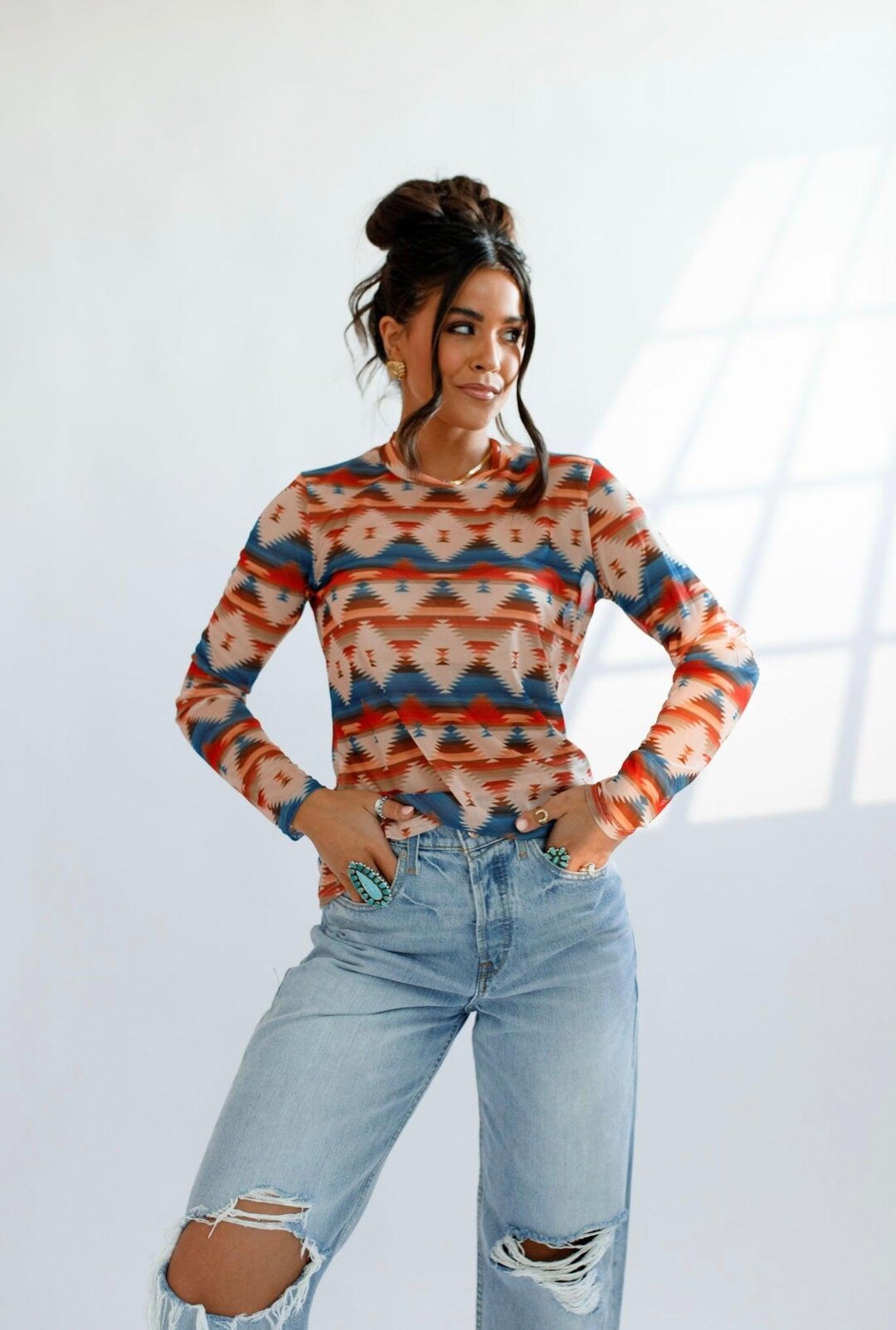 Aztec Mock Neck Long Sleeve - Etsy
