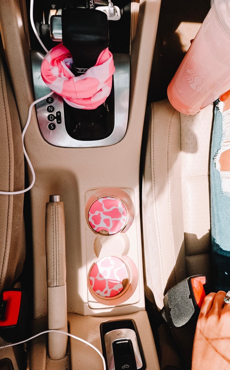 Pink Cow Print Car Coasters 2-pack - Etsy