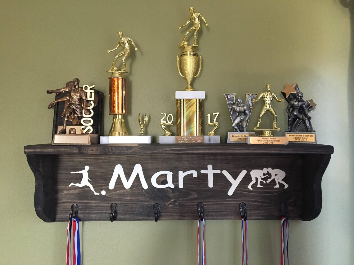 Wall Shelf / Trophy Shelf and Metal Hanger / Kids Room Shelves - Etsy