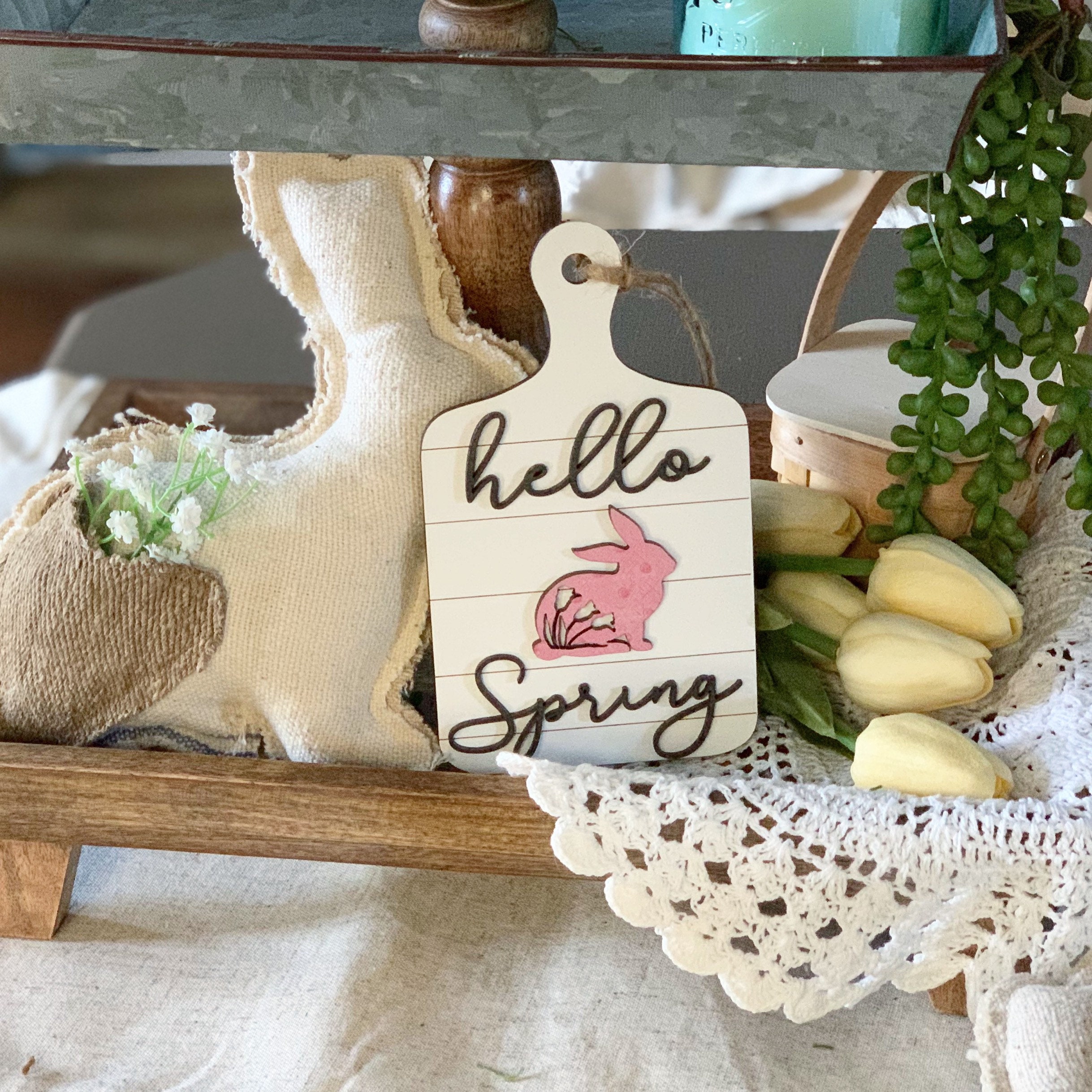 Hello Spring Sign / Easter Decor / Tiered Tray Decor / - Etsy