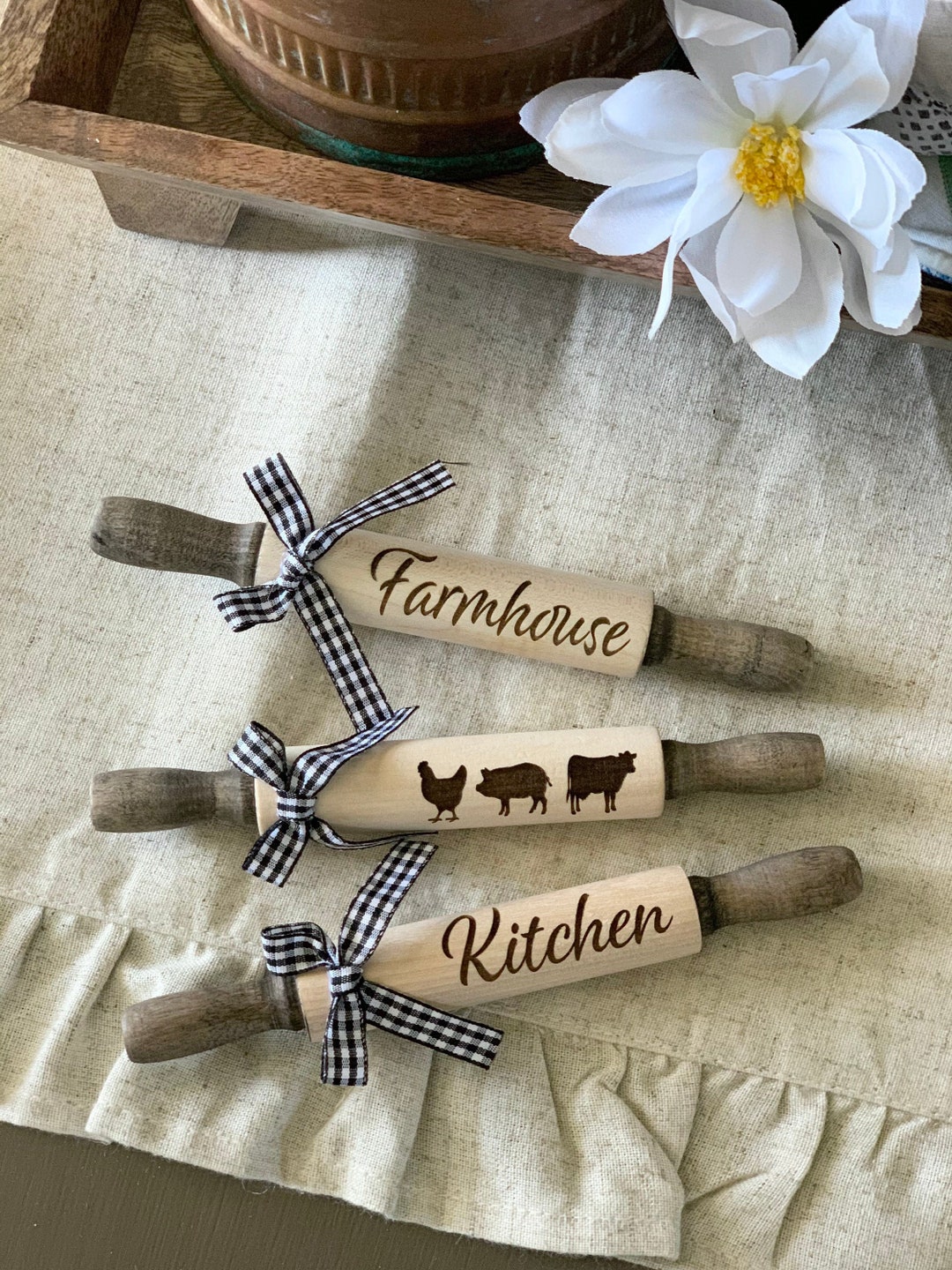 Set of Farmhouse Kitchen Rolling Pins / Farmhouse Decor / Tiered Tray ...