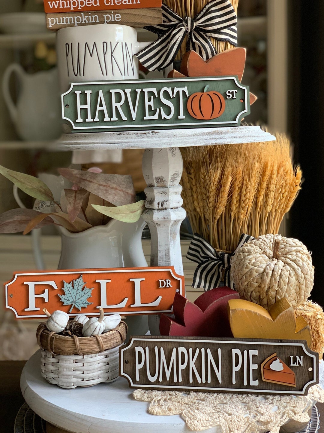 Fall Road Sign Decor, Tiered Tray Signs: Harvest, Pumpkin Pie - Etsy