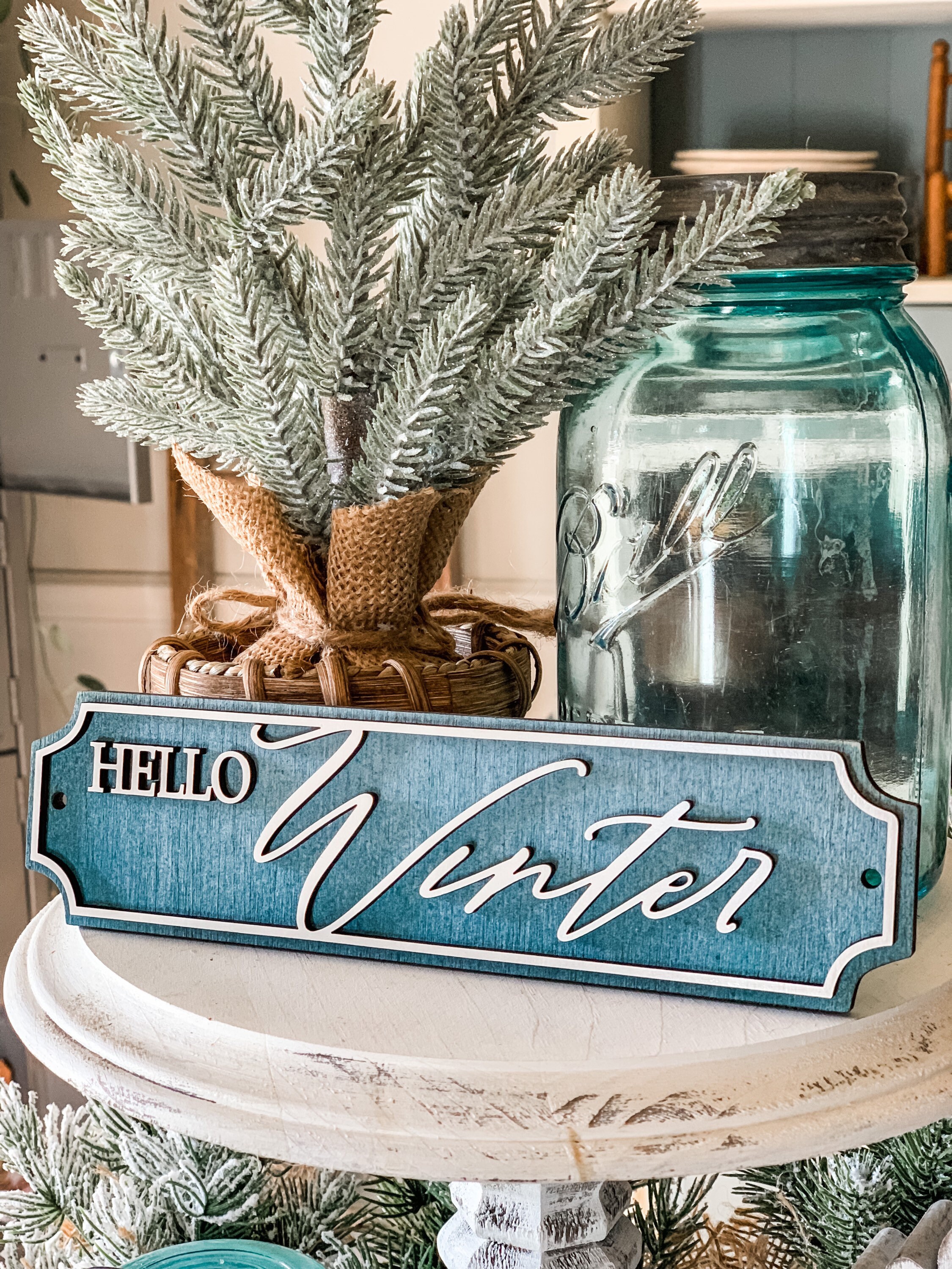 Winter Road Sign, Ombré Blue Tiered Tray Decor - Etsy