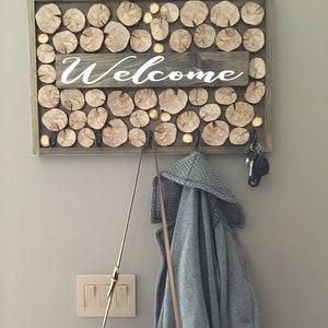 Welcome Sign / Coat Rack / Key Holder / Wood Slice Art / Wood Slice ...