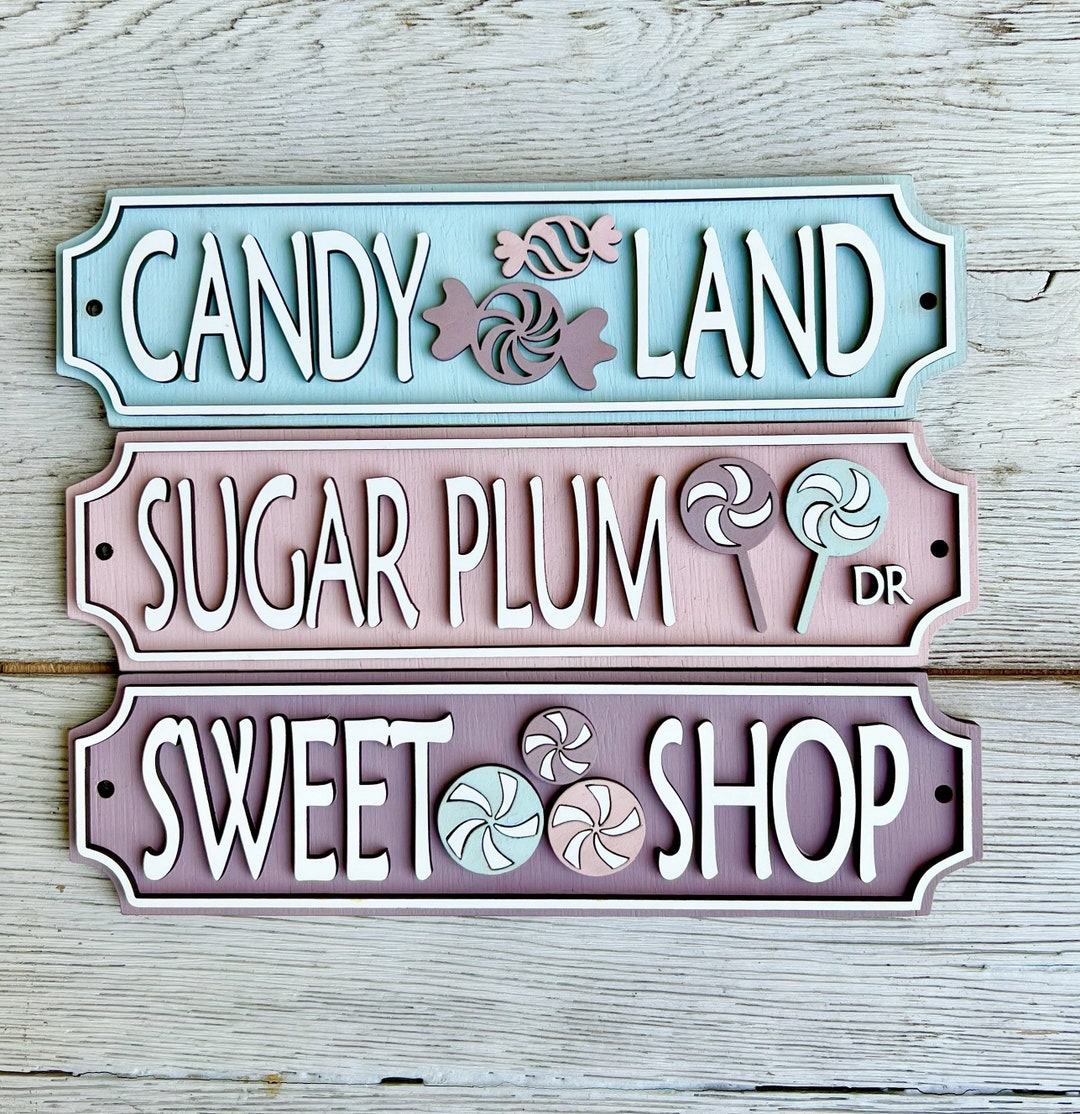 Candy Land Road Signs / Tray Decor / Sweet Shop / Winter Decor / Tiered ...
