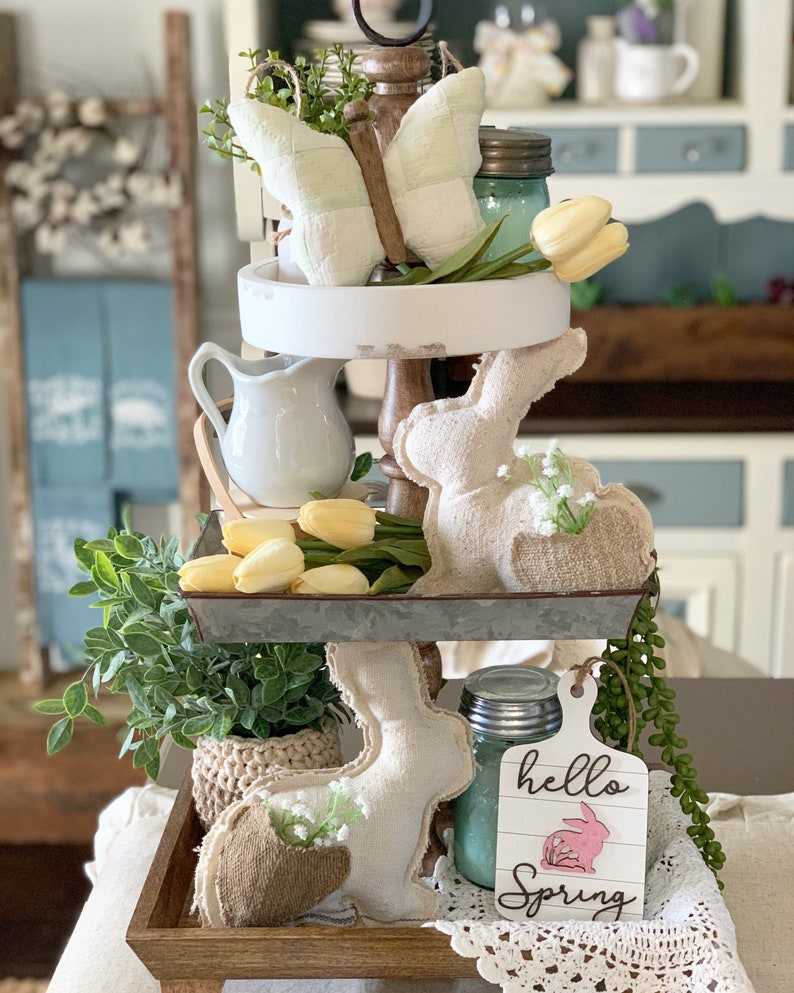 Hello Spring Sign / Easter Decor / Tiered Tray Decor / | Etsy