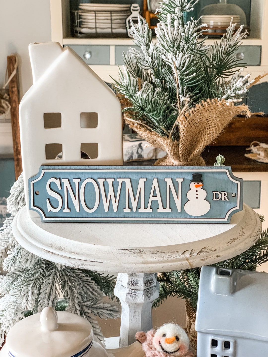 Handcrafted Snowman Street Sign, Winter Tiered Tray Decor - Etsy