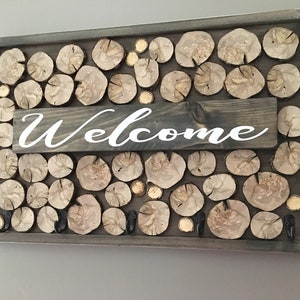 Welcome Sign / Coat Rack / Key Holder / Wood Slice Art / Wood Slice ...