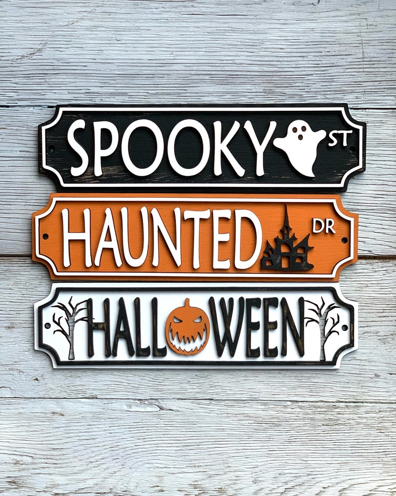 Halloween Road Signs / Halloween Decor / Tray Decor / Tiered - Etsy