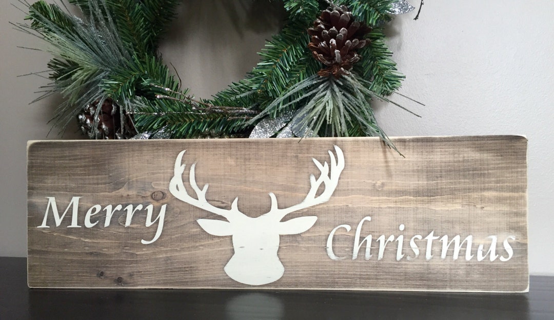 Rustic Merry Christmas Sign: Handcrafted Pine With Reindeer - Etsy