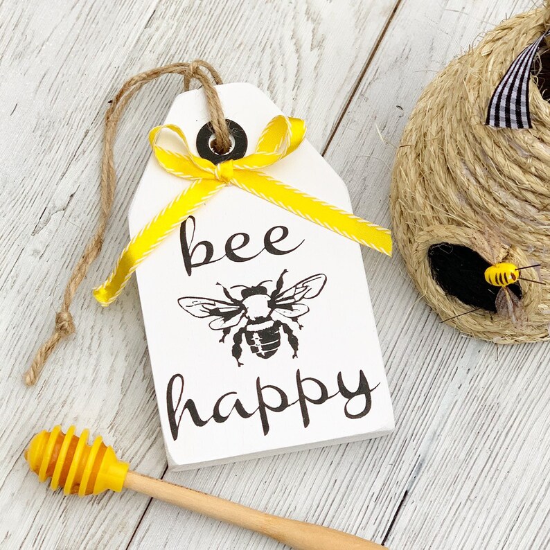 Bee Happy Sign / Tiered Tray Decor / Tiered Tray Signs / Wood - Etsy