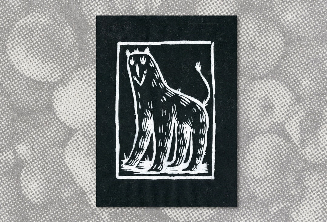 White Weird Dog Block Print II - Etsy