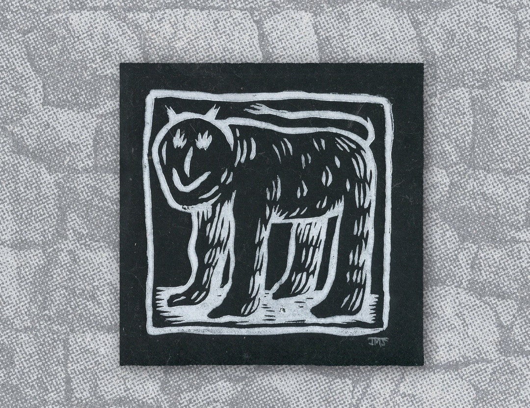 White Weird Dog Block Print - Etsy