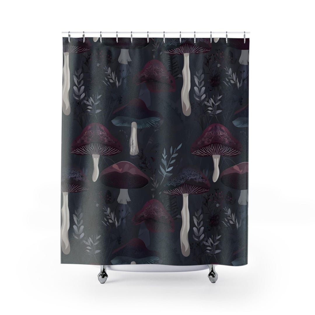 Mushroom Shower Curtain, Dark Bath Decor, Mushroom Bathroom Decor, Dark ...