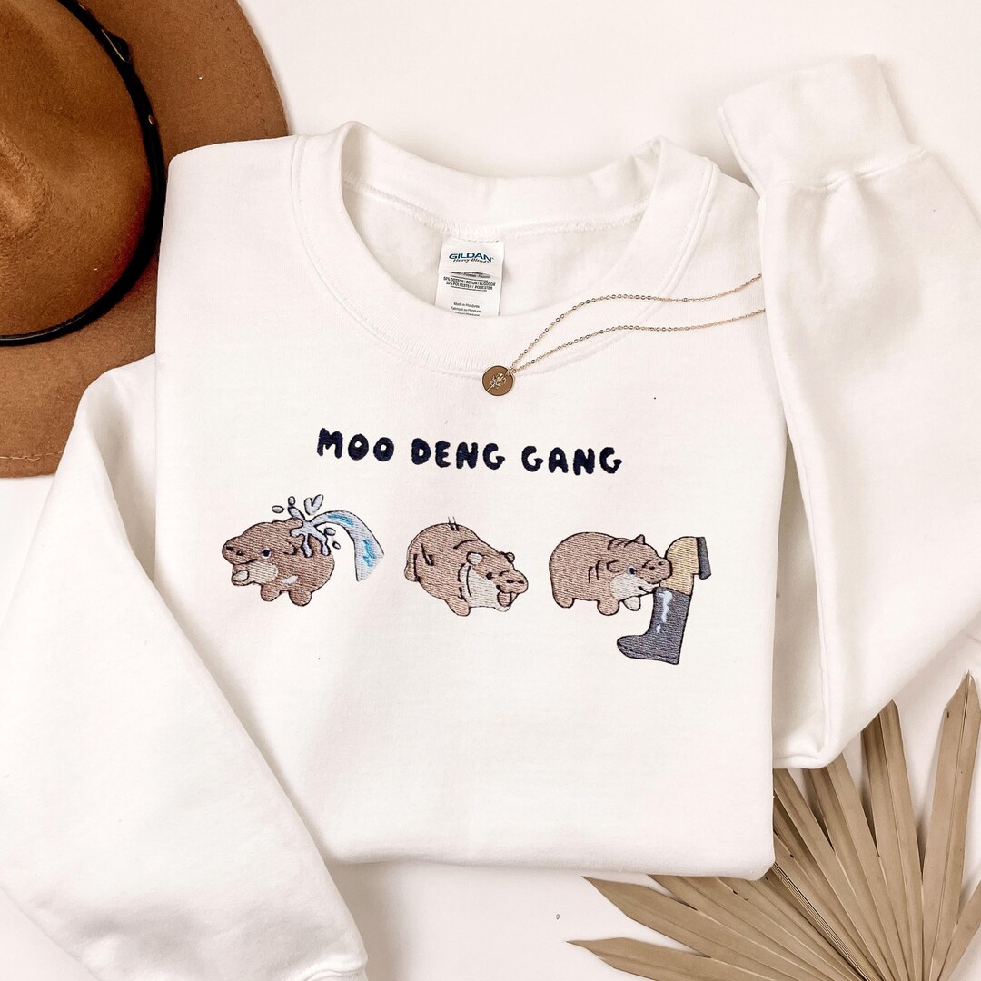 EMBROIDERED Moo Deng Sweatshirt, Moo Deng Shirt, Funny Baby Hippo Moo ...