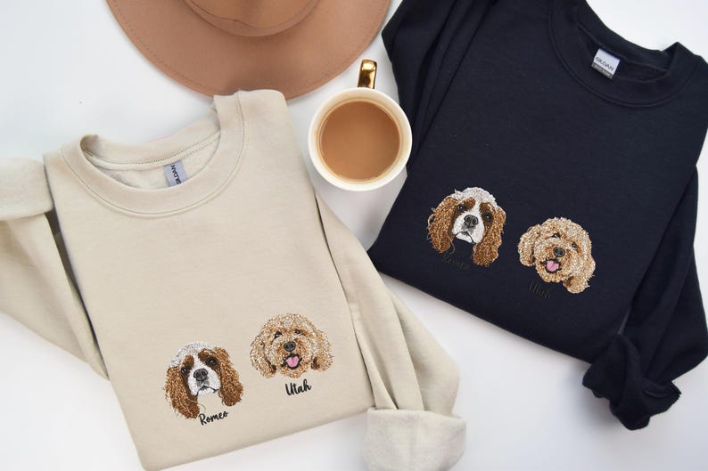 Custom Embroidered Dog Cat Portrait Sweatshirt | Personalized Pet Face ...