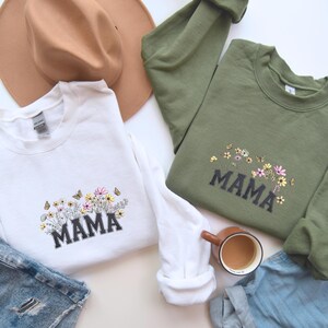 Personalized Mama Floral Embroidered Sweatshirt, Custom Mama Crewneck ...