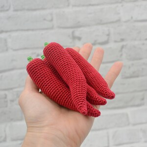 Crochet Vegetable Red Pepper Chilli for Play Kitchen, Soft Hot Pepper ...