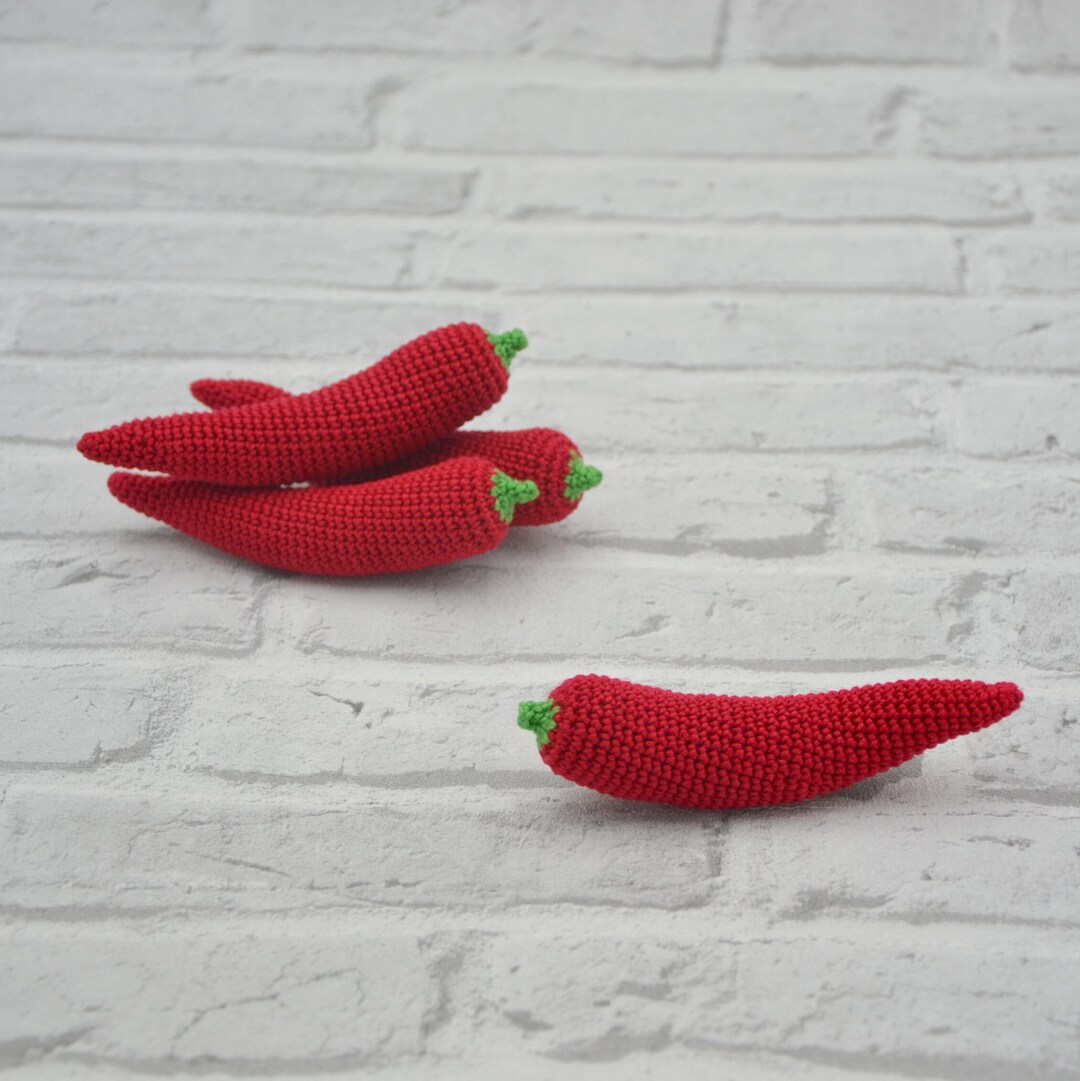 Crochet Vegetable Red Pepper Chilli for Play Kitchen, Soft Hot Pepper ...