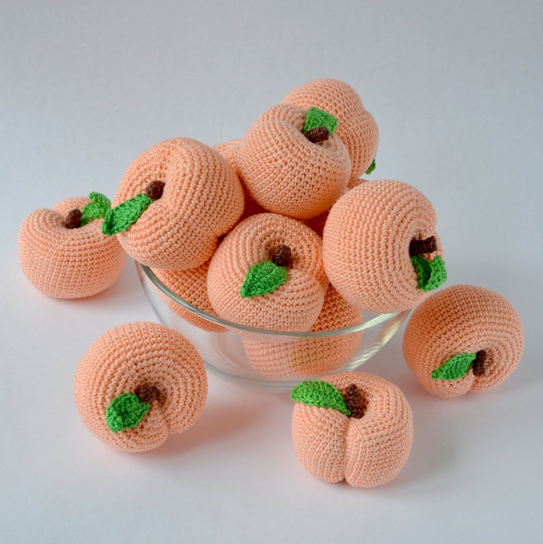 Crochet Fruit Peach Plush Toy With Rattle on Gift, Montessori Play Food ...