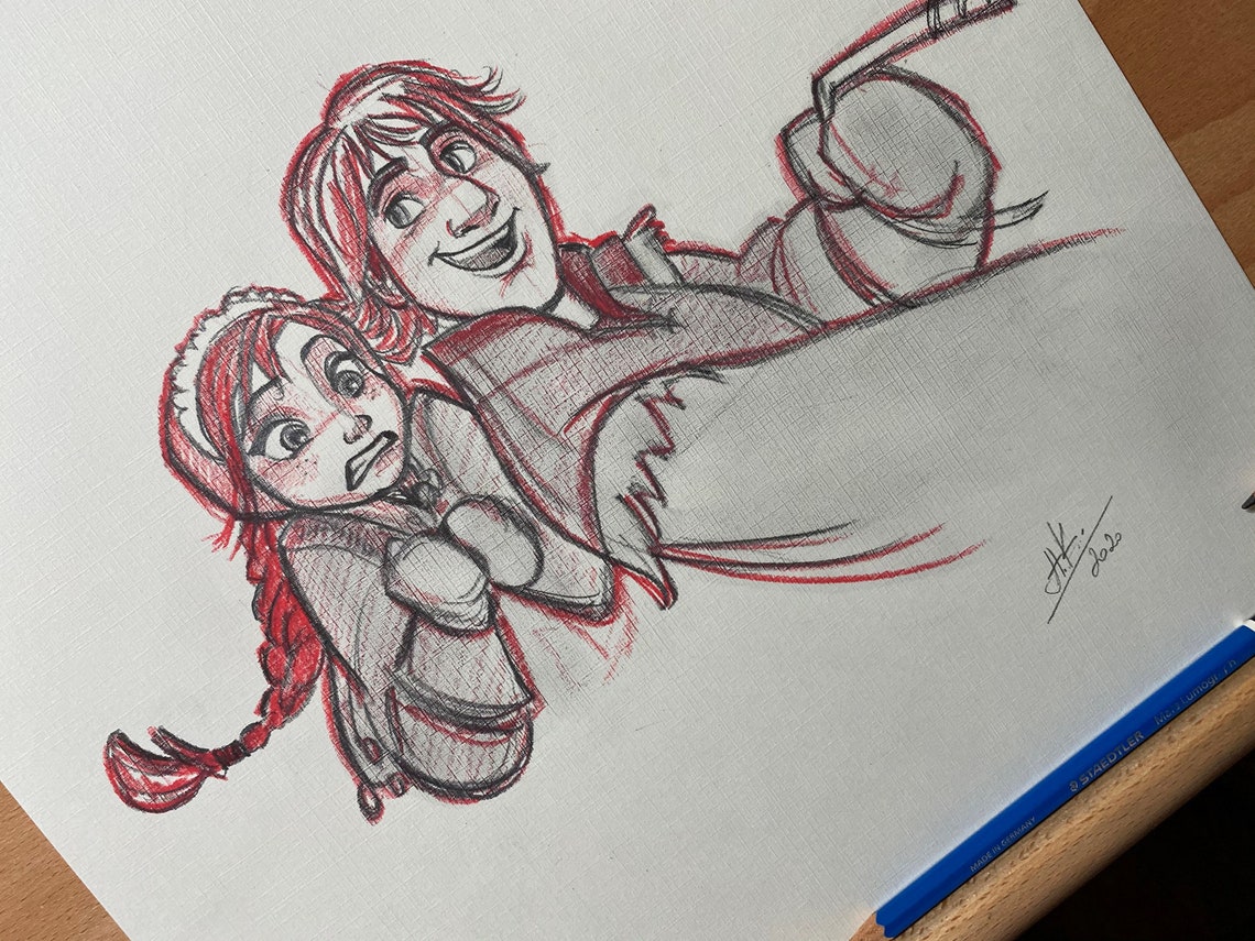 Disney Frozen Anna and Kristoff Pencil Drawing Sketch - Etsy