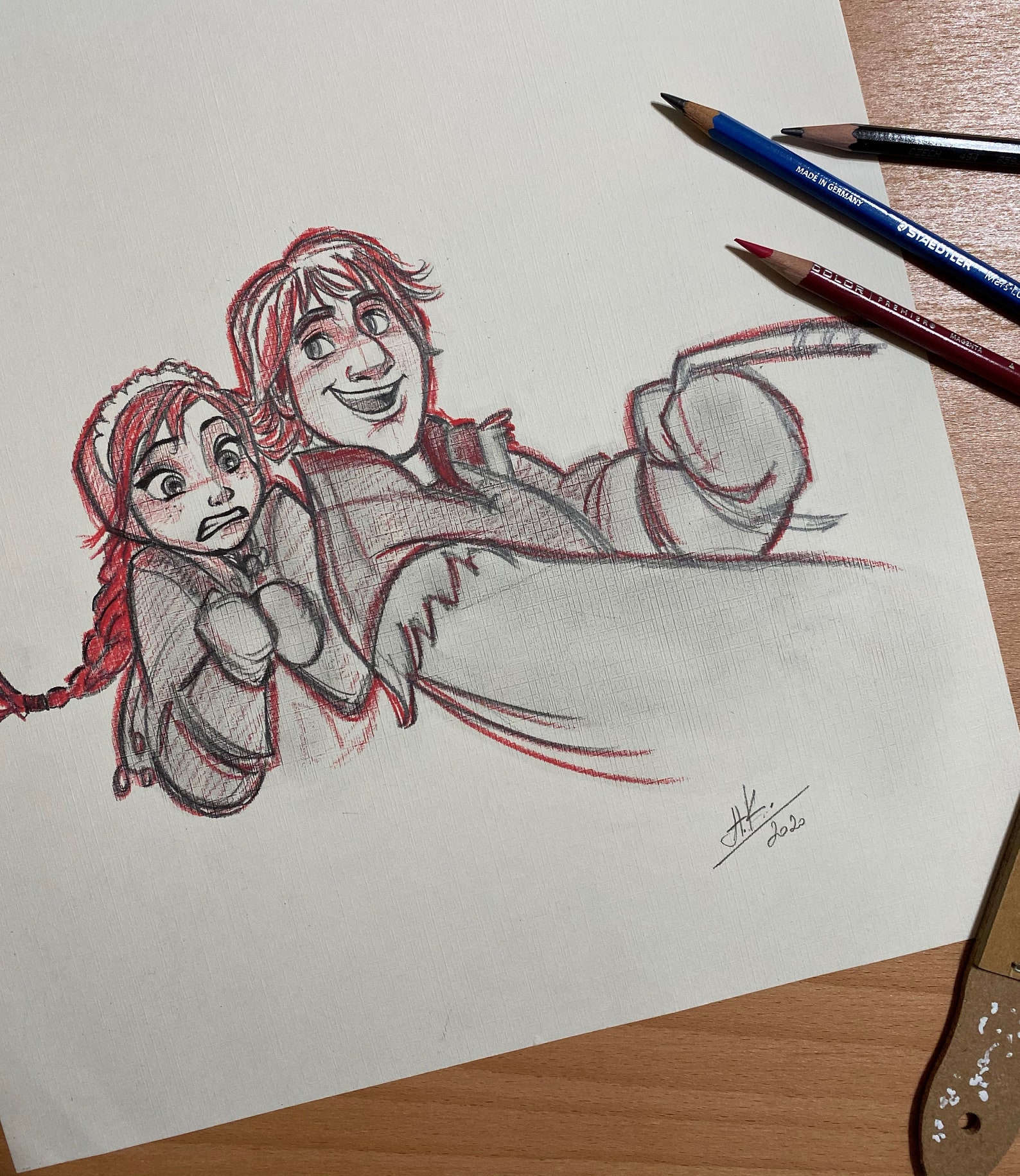 Disney Frozen Anna and Kristoff Pencil Drawing Sketch - Etsy
