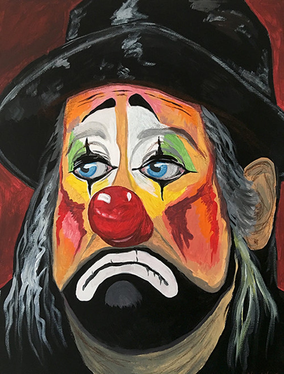 Abstract Clown Face. Colorful Painting on Canvas. Original Painting ...