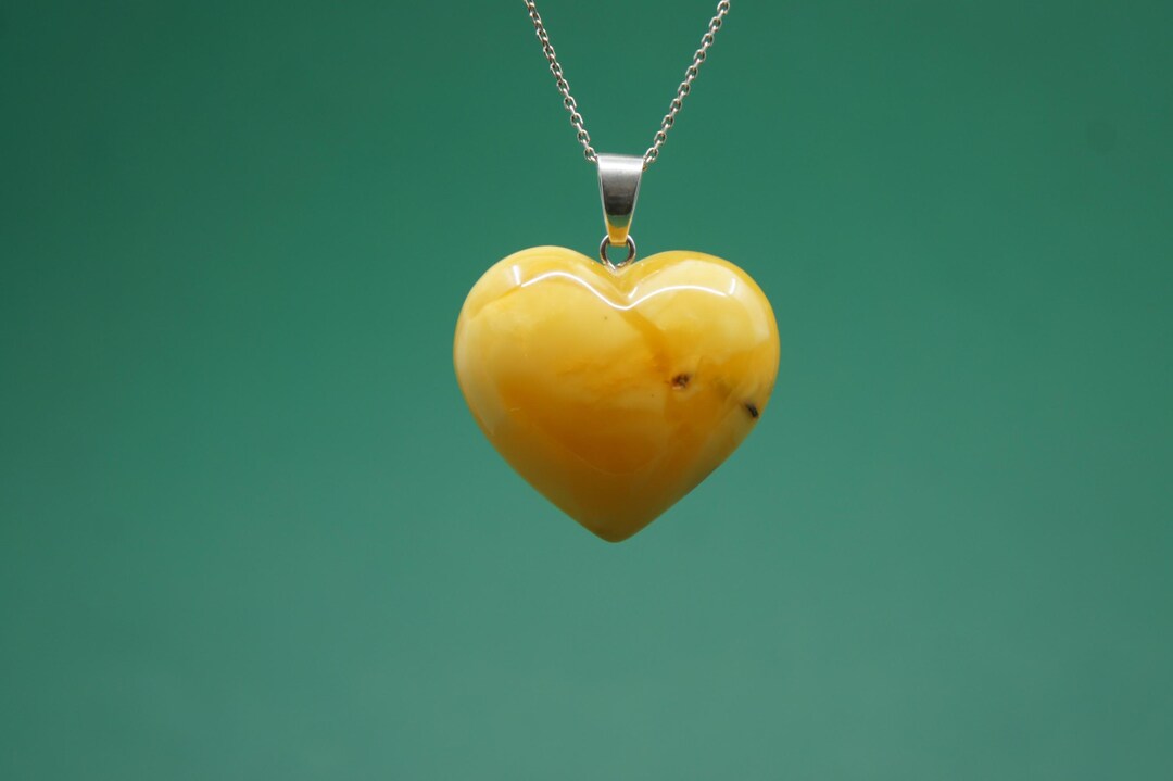 Love Heart Shape Amber Pendant,big Heart Yellow Pendant,natural Baltic ...