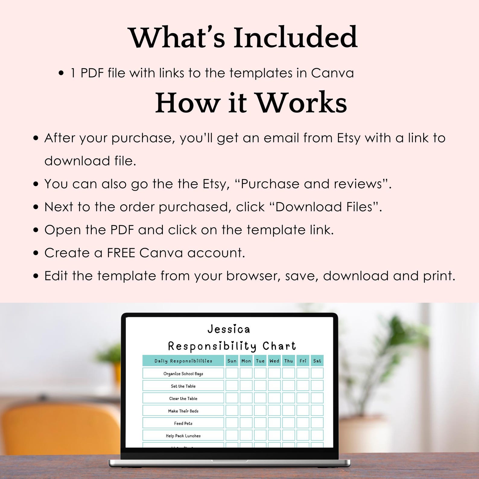 Editable Chore Chart for Kids, Daily Responsibility Chore Chart, Canva ...