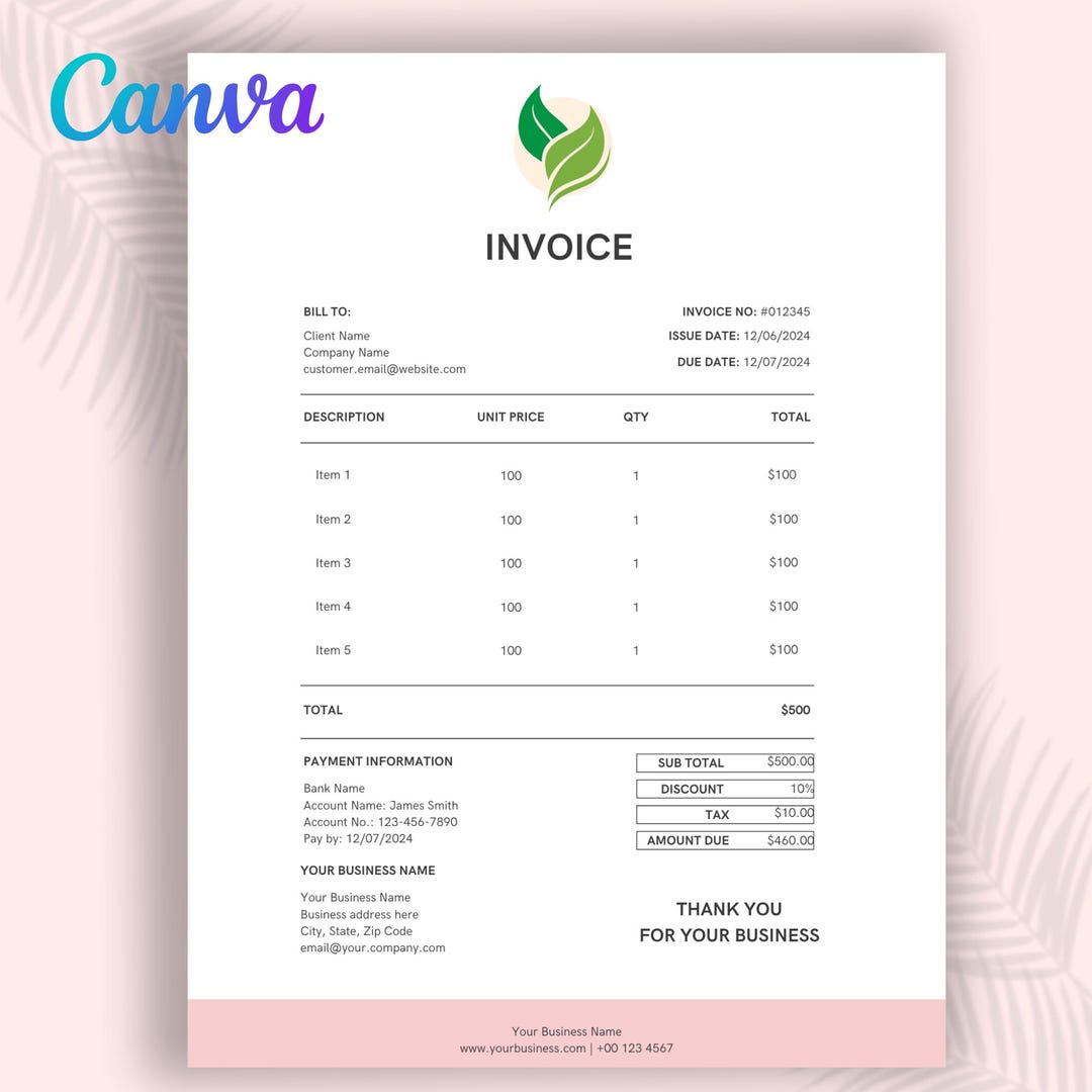 Invoice Template, Minimalist Invoice Template, Small Business Invoice ...