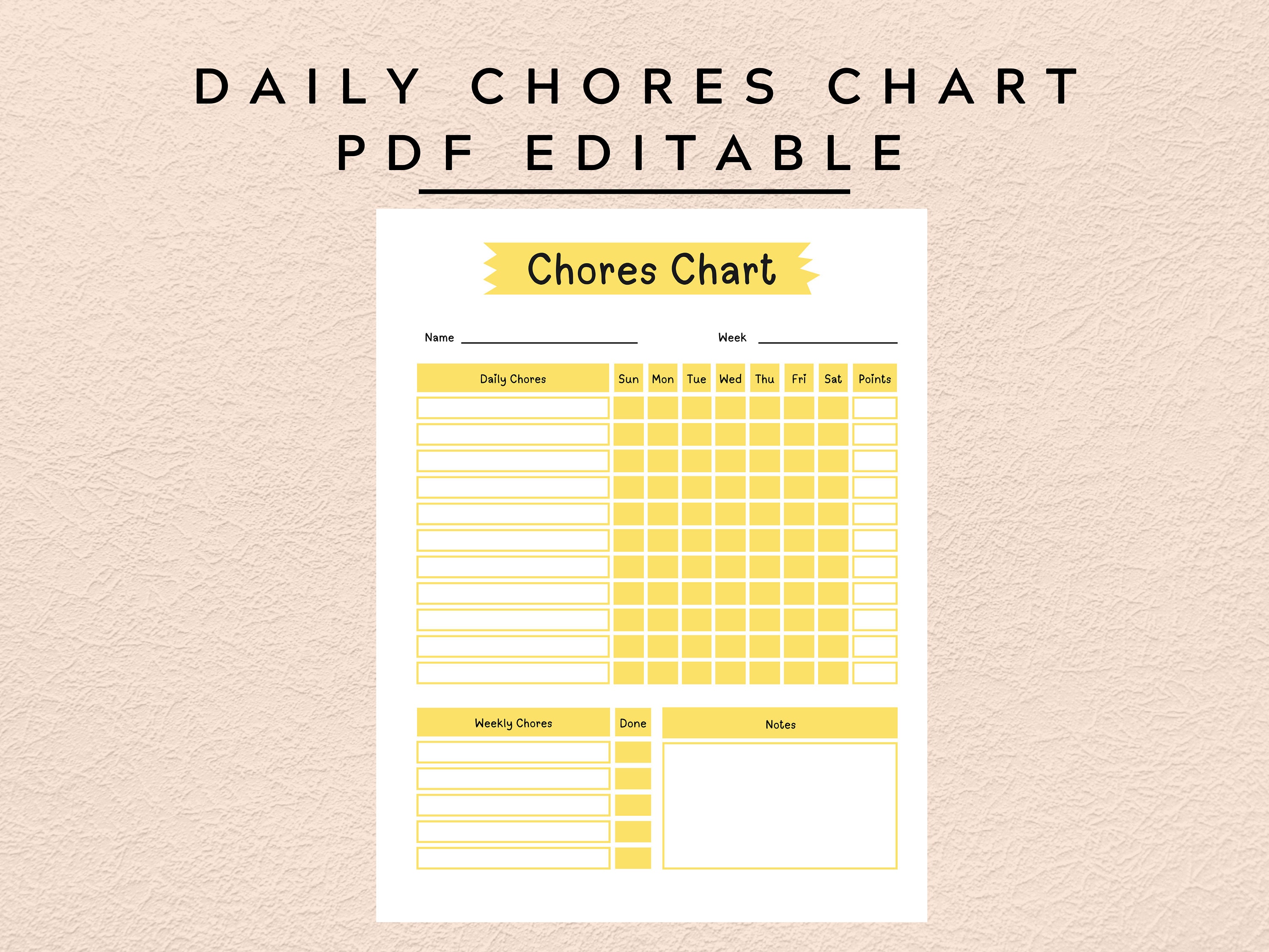 Editable Chore Chart for Kids Daily Chores Responsibility Daily Chore ...