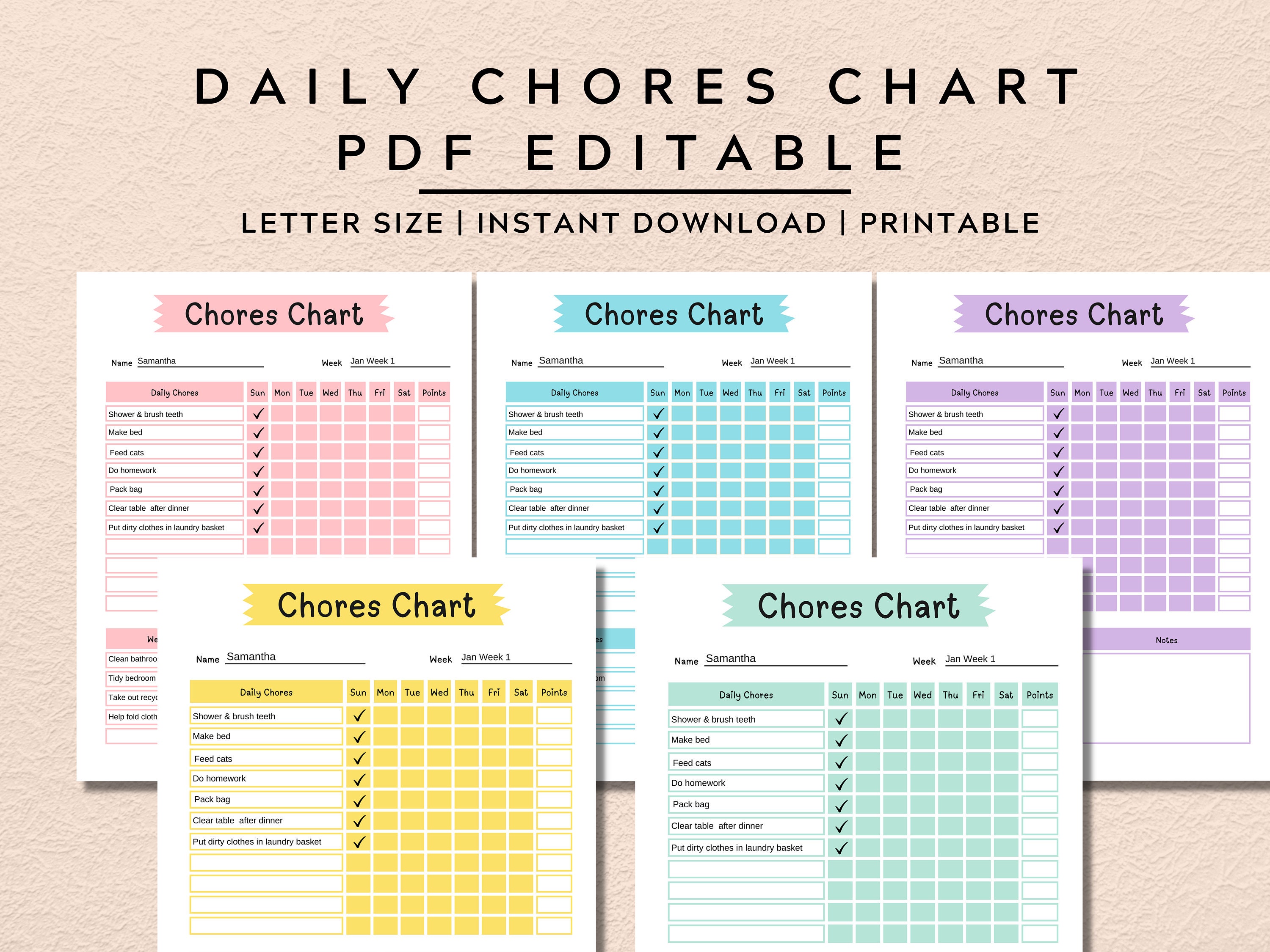Editable Chore Chart for Kids Daily Chores Responsibility Daily Chore ...