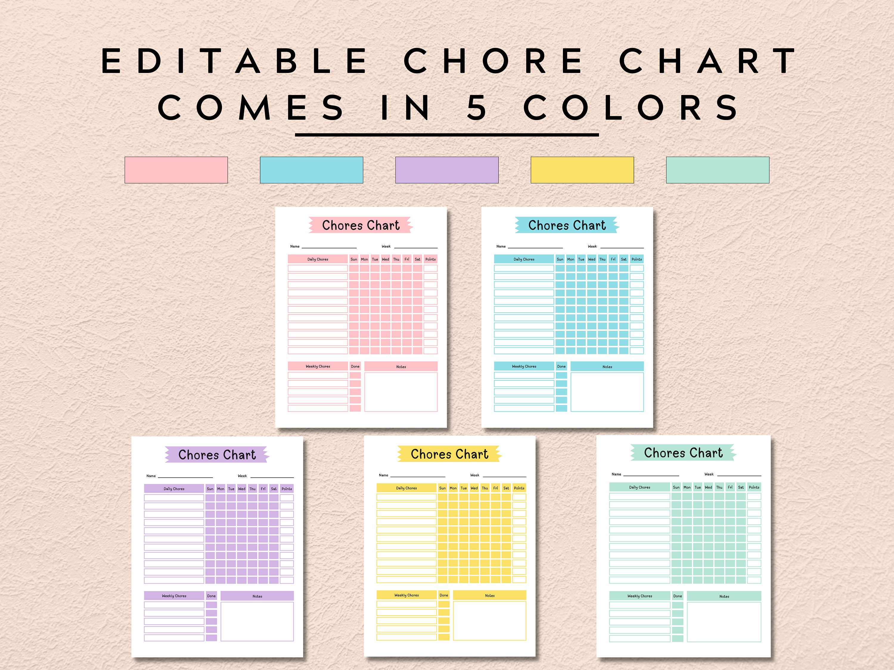 Editable Chore Chart for Kids Daily Chores Responsibility Daily Chore ...