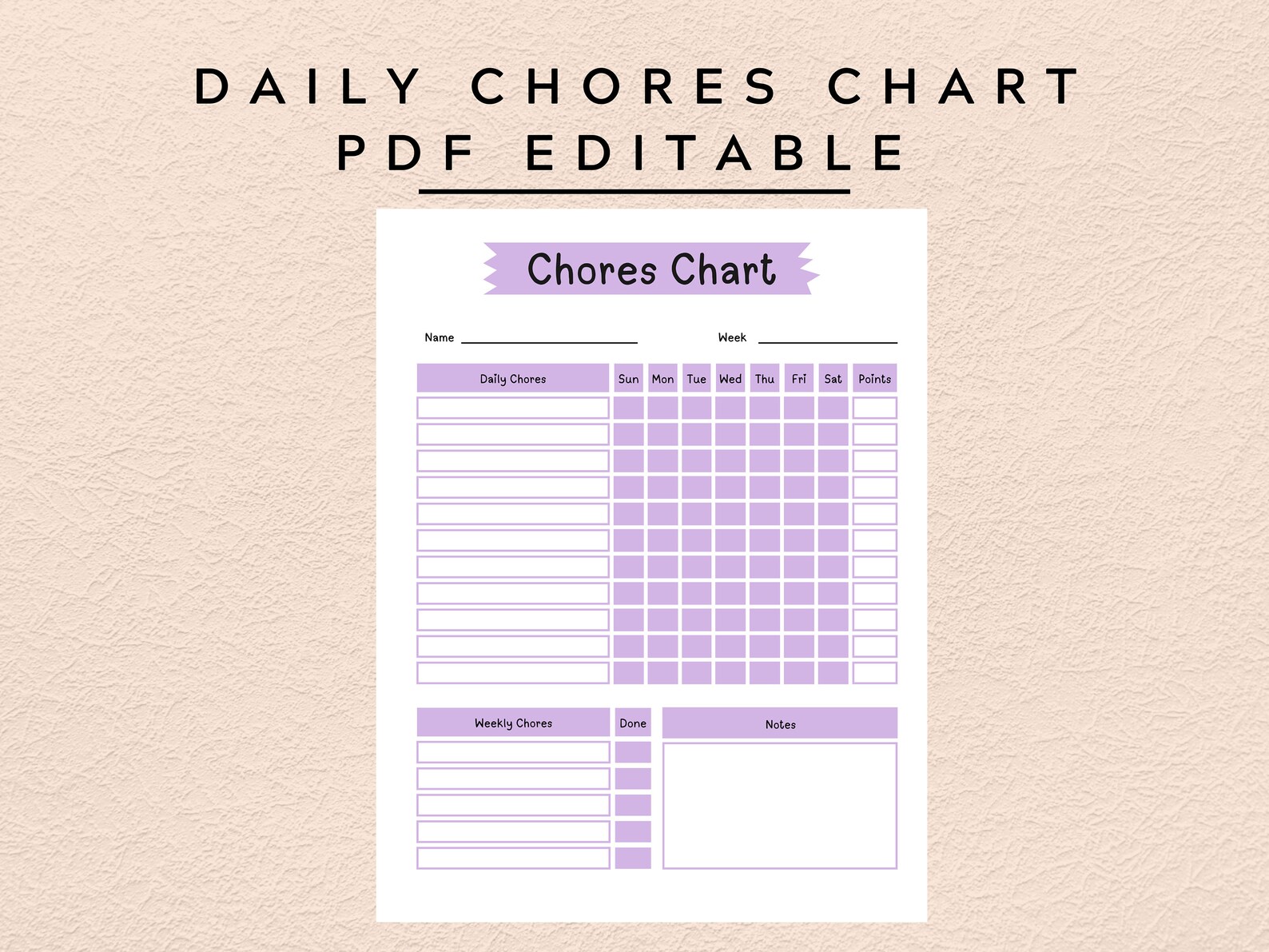 Editable Chore Chart for Kids Daily Chores Responsibility Daily Chore ...
