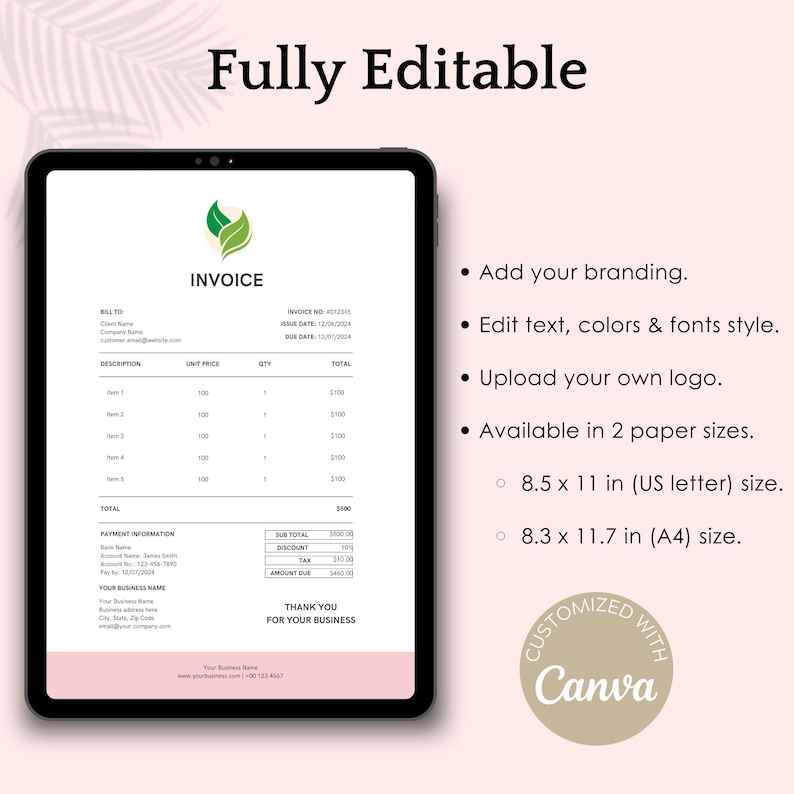 Invoice Template, Minimalist Invoice Template, Small Business Invoice ...
