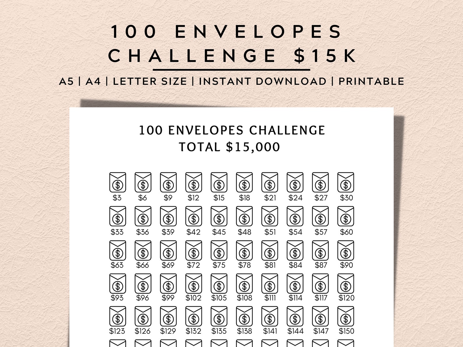 100 Envelope Challenge Savings Challenge 15K Money Savings - Etsy