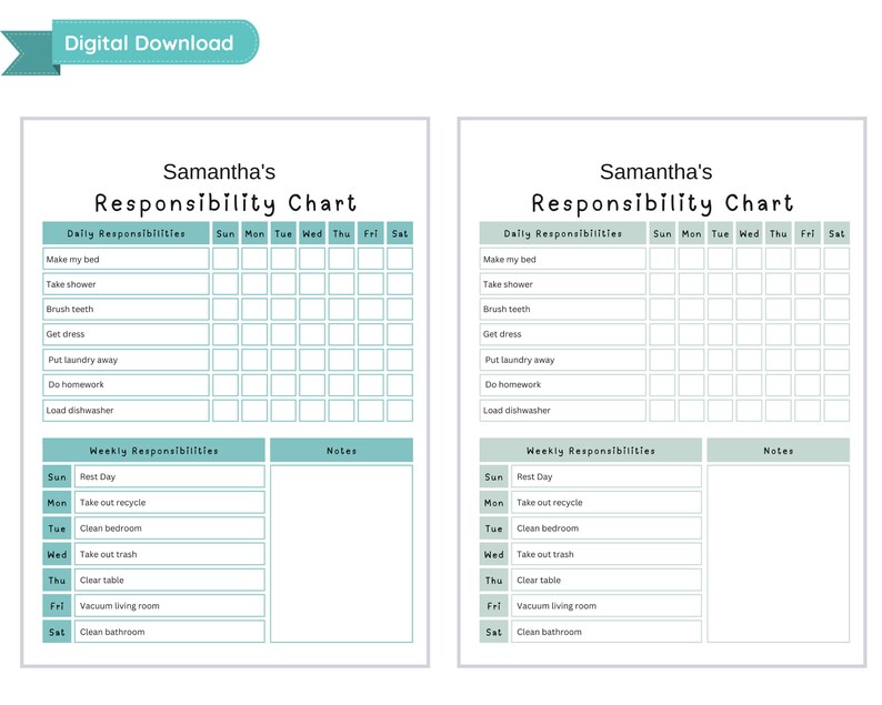 Editable Chore Chart for Kids, Daily Responsibility Chore Chart ...