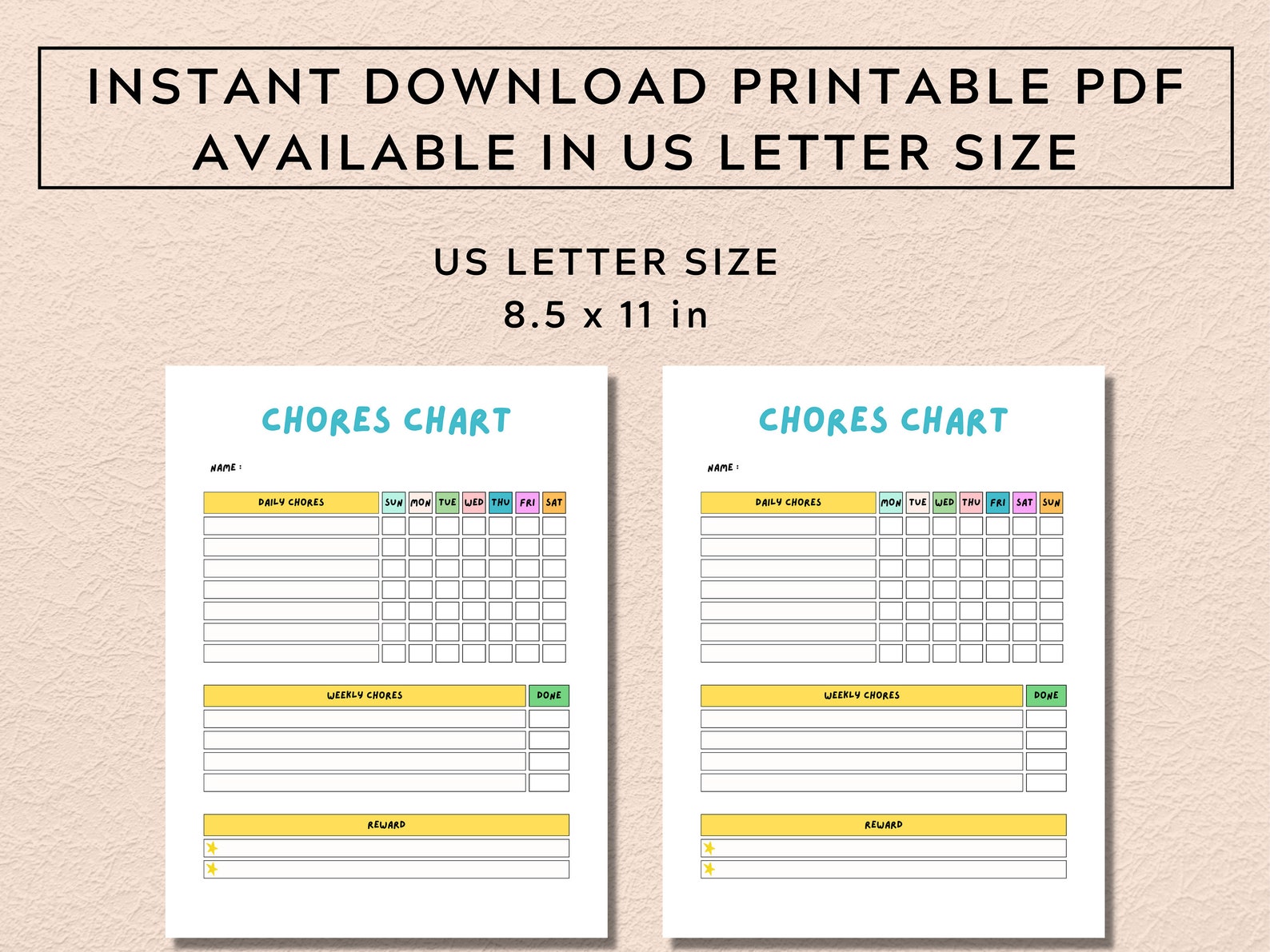 Chore Chart, Chore Chart Printable & PDF Editable, Daily ...