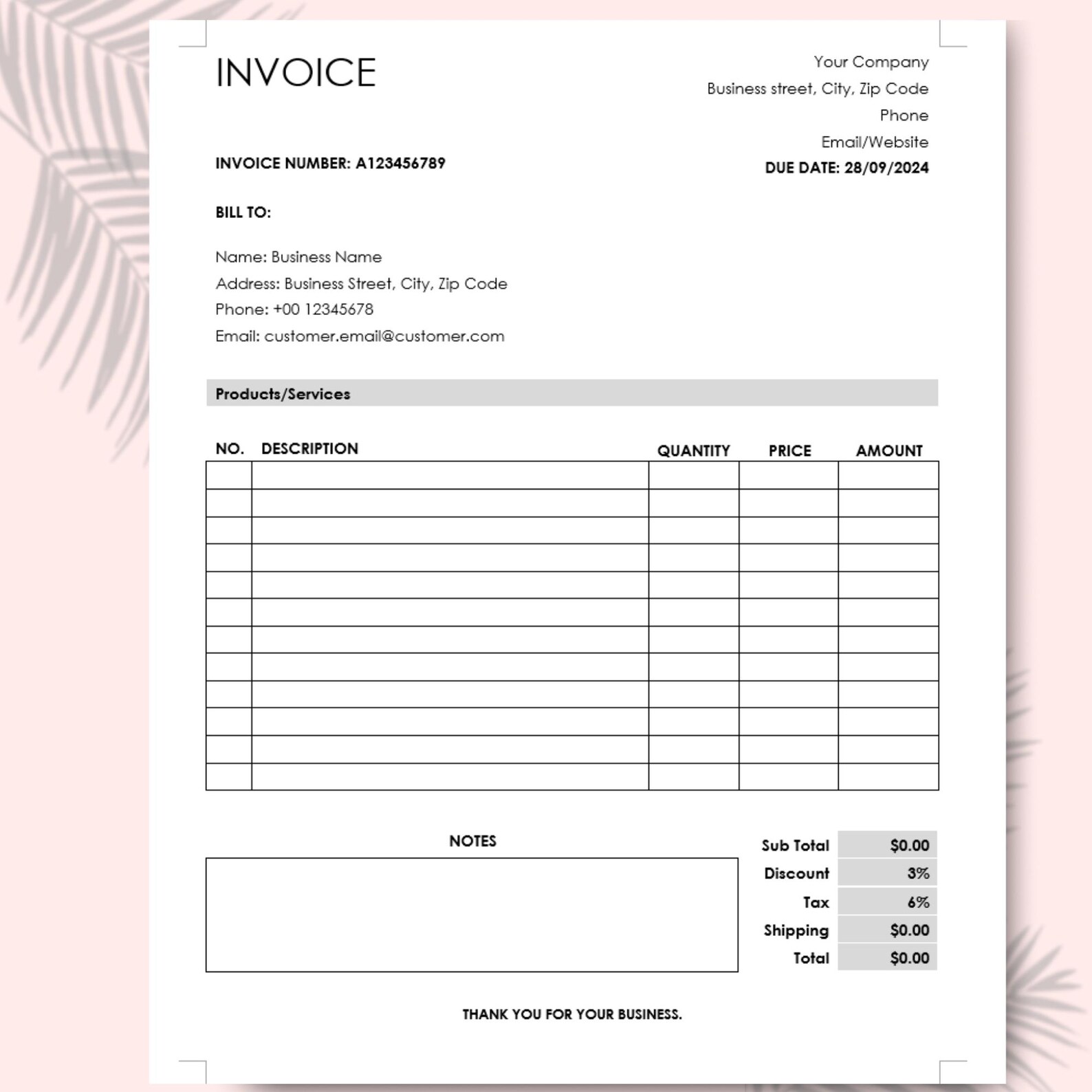 Microsoft Word Invoice Template, Basic Minimalist Invoice Template ...