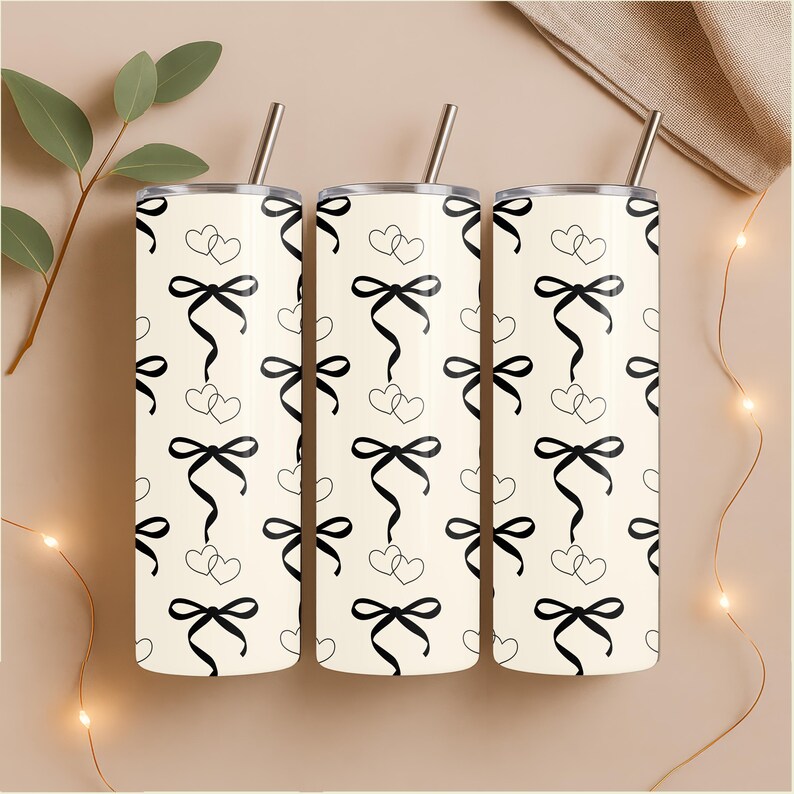 Coquette Bow Tumbler PNG, Seamless Bows Tumbler Design, Black Bows 20oz ...